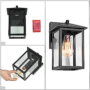 Black Outdoor Wall Lights, Farmhouse Exterior Wall Sconces Light Fixture with Clear Glass, Modern Square Waterproof Lanterns for Front Door, Entry, Porch, Patio, and Gazebo
