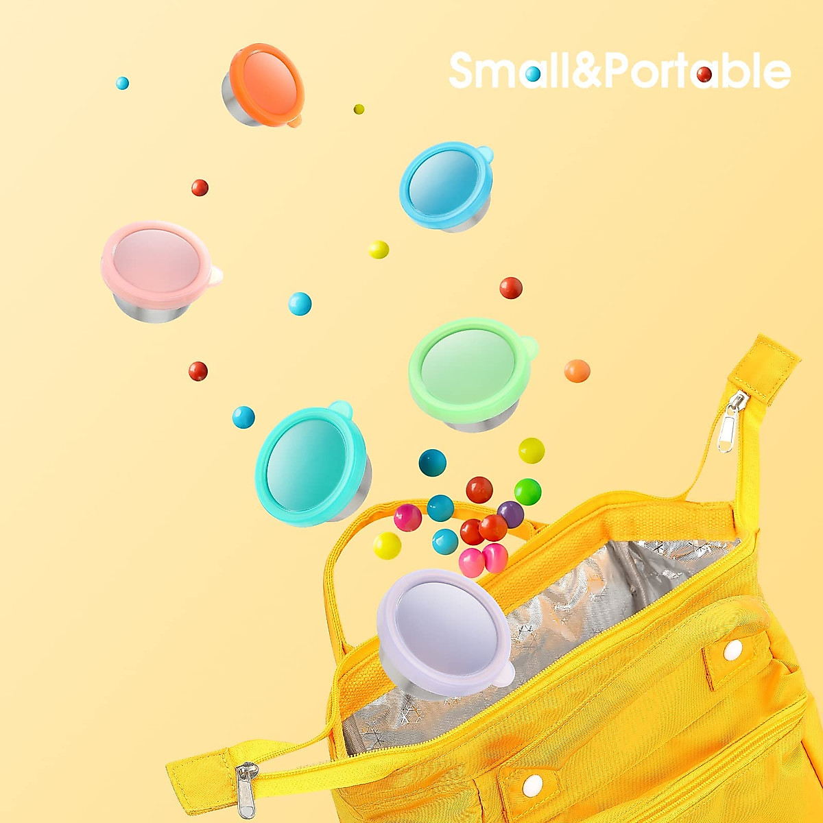 Salad Dressing Container To Go, 6x1.6 oz Small Containers with Lids, Fits in Bento Box for Lunch, Stainless Steel Condiment Cup, Premium Silicone, Easy Open, Leakproof Dipping Sauce Containers