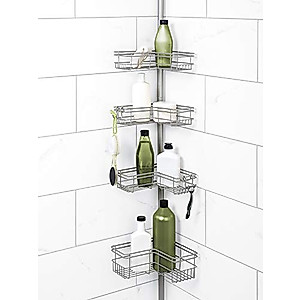 Zenna Home Tension Pole Shower Caddy, Satin Nickel & Expandable Over-The-Shower Caddy, Chrome