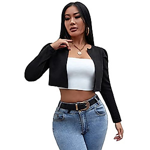 SheIn Women's Casual Long Sleeve Solid Crop Blazer Jacket Open Front Coat Solid Black Petite XX-Small