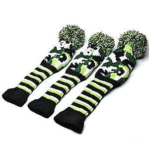 HISTAR Golf Club Pom Pom Knit Hybrid American Flag Head Cover 3 pcs/Set Knitting Golf Clubs Headcover Driver Cover Fairway Wood Head Covers for Taylormade,Callaway and More Brand (Army Green)