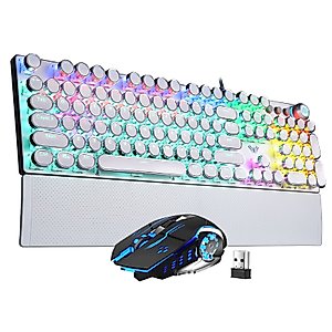 AULA Mechanical Gaming Keyboard Mouse Combo (F2088 Typewriter Style Mechanical Keyboard + SC100 Black Wireless Gaming Mouse)