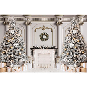 Kate 10×6.5ft (3×2m) Christmas Tree Photo Backdrop Xmas Palace Classic Indoor White Fireplace Gifts Decoration Photography Background for Christmas New Year Photographer Studio Props