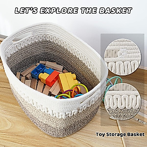 AROPEME Storage Basket for Shelves, 15"x10"x9" Woven Basket with Handles for Organizing, Cotton Rope Basket for Storage, Baby Nursery Toy Bin, Medium Rectangle Blanket Basket, Brown
