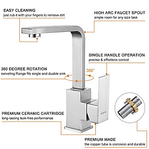 WOWOW Bar Faucets Stainless Steel Modern Bar Sink Faucet Single Hole Prep Kitchen Faucet Brushed Nickel Single Handle Lavatory Sink Faucet Mixer Small Kitchen Tap