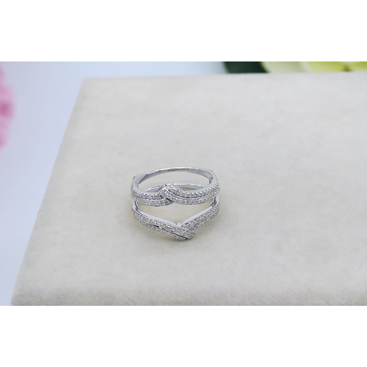 Dazzlingrock Collection 0.32 Carat (Cttw) Round White Diamond Enhancer Guard Anniversary Ring for Women in 10K White Gold Size 9.5