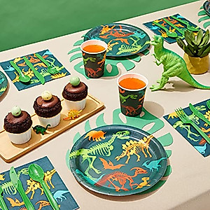 144 Piece Rawr Dinosaur Birthday Party Supplies, Dino Dinnerware Set with Plates, Napkins, Cups, and Cutlery (24 Guests)