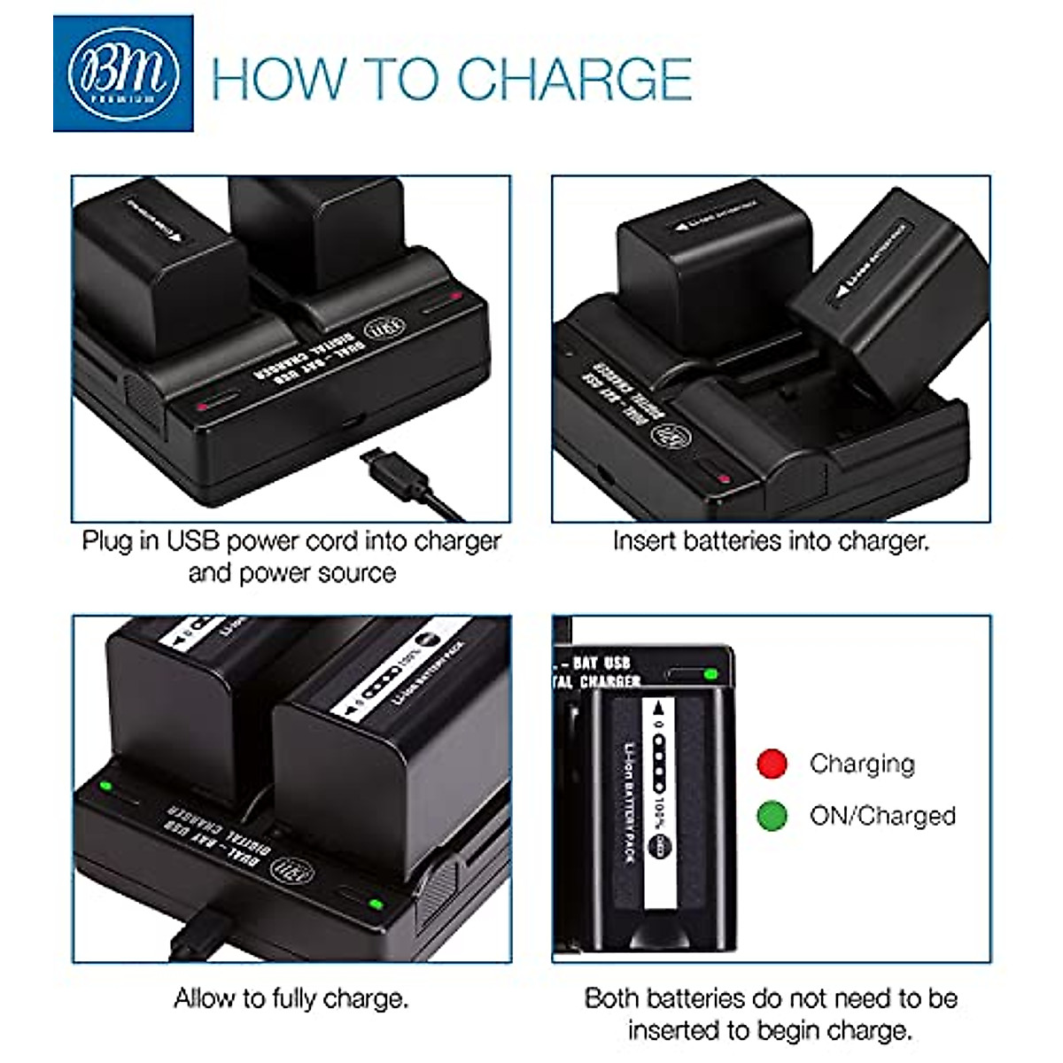 BM Premium 2 VW-VBD58 Batteries and Dual Bay Charger for Panasonic AG-VBR59, BGH1, HC-X1, HC-X1500, HC-X2000, AG-CX10, AG-CX350, AG-UX180, AG-AC30, AG-UX90, AG-DVX200, HC-MDH3E, AJ-PX270, AJ-PX230