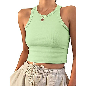 AUSELILY Mint Green Crop Top Sleeveless Tops for Women Cropped Ribbed Tank Tops for Women Small