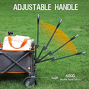 PORTAL Collapsible Folding Wagon Utility Cart Foldable Heavy Duty All Terrain Wagon for Outdoor, Camping, Beach, Garden, Grocery, Orange