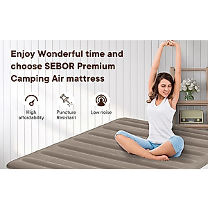Sebor Camping Air Mattress Queen, Height 9" Durable Queen Airbed, Inflatable Blow Up Mattress Raised Airbed with Storage Bag, Portable Air Bed for Camping Travel and Home, 660 lb MAX (No Pump)