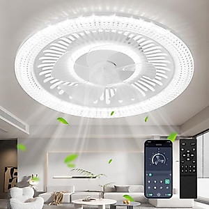 Ceiling Fans with Lights and Remote,20" Low Profile Ceiling Fans DC Quiet Motor Smart 3 Light Color Change and 6 Speeds Modern Flush Mount Ceiling Fan with Light for Living Room Bedroom