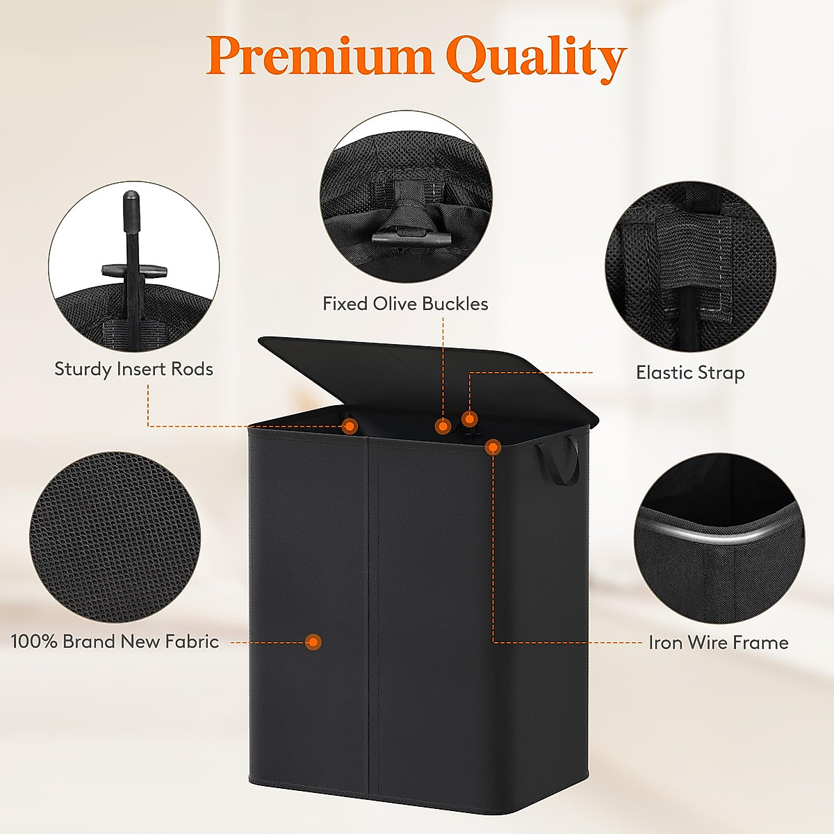 Lifewit 145L Laundry Basket with Lid, Large Double Laundry Hamper 2 Section Dirty Clothes Hamper for Bedroom with 2 Removable Laundry Bags, Black