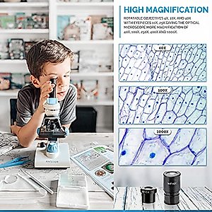 AmScope M162C-2L-WM-SP14-50P100S 40X-1000X Dual Light Glass Lens Metal Frame Student Microscope + Slides
