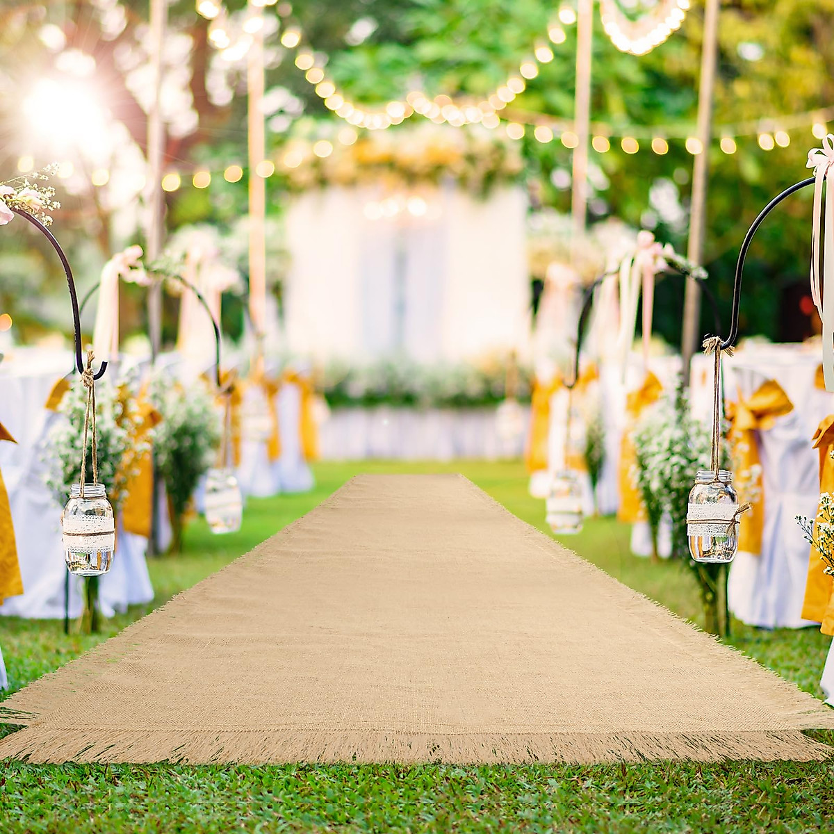 VitalCozy 1 Piece 40 Inch x 50 Feet Wedding Aisle Runners Jute Rustic Burlap Aisle Runner with Fringed Edge Ceremony Runway Carpet Roll for Indoor Outdoor Floor Outside Wedding Party Bridal Shower