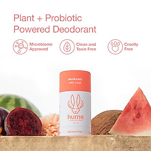 Hume Supernatural Aluminum Free Deodorant for Women & Men - Safe for Sensitive Skin - Probiotic, Plant-Based, Baking Soda Free, Aloe, & Cactus Flower, Anti Sweat, Stain & Odor – Wild Coral, 1-Pack