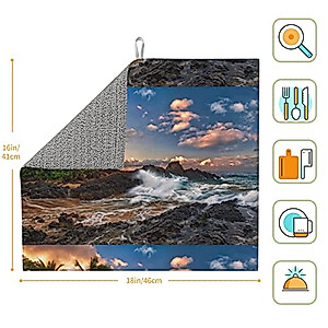 Palm Trees Clouds Tropical Coast Printed Drying Mat For Kitchen Ultra Absorbent Microfiber Dishes Drainer Mats Non-Slip Silicone Quick Dry Pad - 18 X 16inch