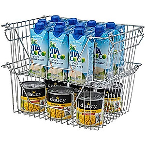 blitzlabs Stackable Wire Metal Baskets Storage Bins Fruit Vegetable Organization Pantry Cabinet Metal Bin for Kitchen Pantry Freezer Cabinet, Set of 6