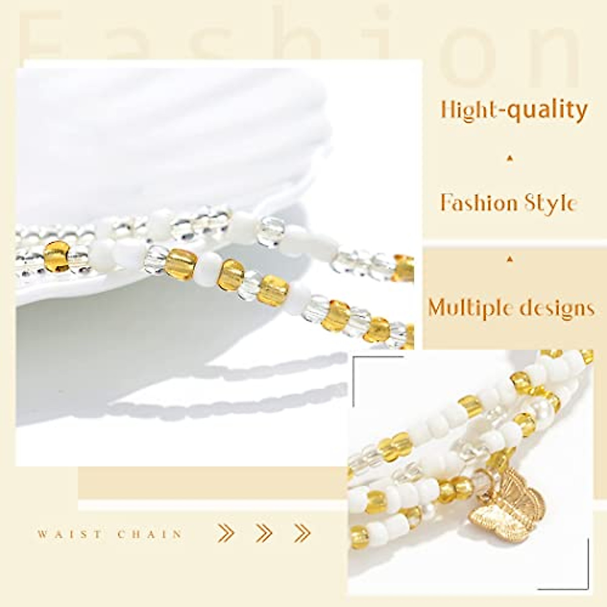 Beads Waist Bikini Chain Gold Boho Butterfly Belly Chains Layered Body Chain Beach Tassel Stretchy Stomach Jewelry for Women