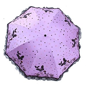 Folding Umbrella Travel Umbrella Folding UV Protection Lace Lace Sun Umbrella Ladies Girl Sunshade Lace Decorative Butterfly Lace Printed Sunshade Sun and Rain Dual-use Umbrella Tri-fold Wind Resistant Sunscreen Black Plastic Umbrella (lace purple)