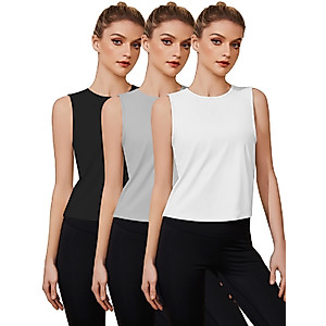 FelFory Workout Tops for Women Sleeveless Tops for Women Tank Tops for Women Loose Fit High Neck Workout Tank Tops for Women Athletic Tank Tops Workout Tanks Womens Muscle Tank Black White Gray Small
