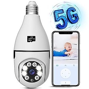 Light Bulb Security Camera Wireless Outdoor - 2.4GHz/5GHz WiFi 360 Surveillance Indoor Socket Security Camera Camera Real-time Motion Detection Alerts Two Way Talk Night Vision 64G SD Card Included
