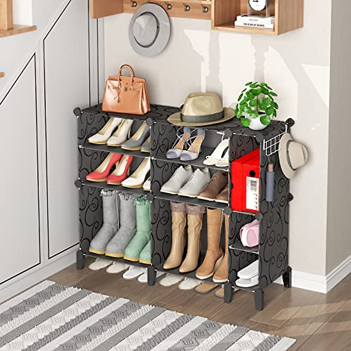 MAGINELS Portable Shoe Rack Plastic Shoe Organizer DIY Shoe Storage Shelf Organizer for Entryway Shoe Cabinet 36 Pairs, Black