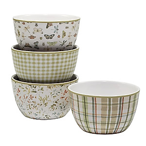 Certified International Green Fields 24 oz. Ice Cream/Dessert Bowls, Set of 4 Assorted Designs, Multicolor