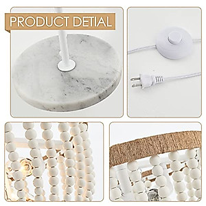 VILUXY Boho Floor Lamp with White Wood Beaded Shade for Bedroom, Living Room, Girl Room 3-Light