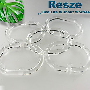 Resze 24 PCS Shower Curtain Rings, Plastic Clear Shower Curtain Hooks, C-Shaped Rings Hook Hanger Bathroom Shower Window Rod
