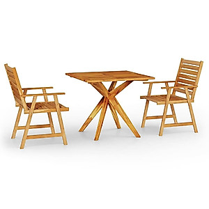 vidaXL - 3 Piece Patio Dining Set, Solid Acacia Wood, Square Table, Garden Dining Furniture, Outdoor/Indoor Use, Easy Assembly, Sturdy and Durable