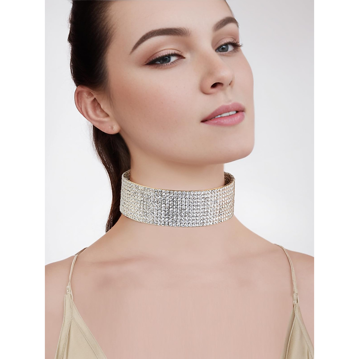 10-Row Clear Austrian Crystal Rhinestone Choker Necklace Silver Party WED N088 (10 Row Silver)