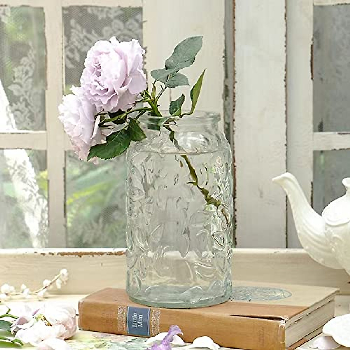 Piscepio Canister Glass Jars with Cork Lids Set of 3 in 38oz, 41oz & 56oz, Embossed wooden Stopper Glass Containers, Retro Design Decorative Kitchen Counter, Pantry Jars for Candy Cookie Food Storage