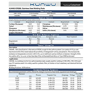 KUNWU Stainless Steel TIG Welding Rods ER308L 1/16" x 36" (1 Lb)
