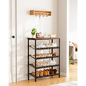 Pipishell 5-Tier Shoe Rack for Entryway and Small Spaces with Wooden Top & Metal Frames, Shoe Storage Organizer with Adjustable Storage Shelves, PISRB4V