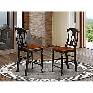 East West Furniture Kenley Counter Height Barstools-Napoleon Back Wood Seat Chairs, Set of 2, Black & Cherry