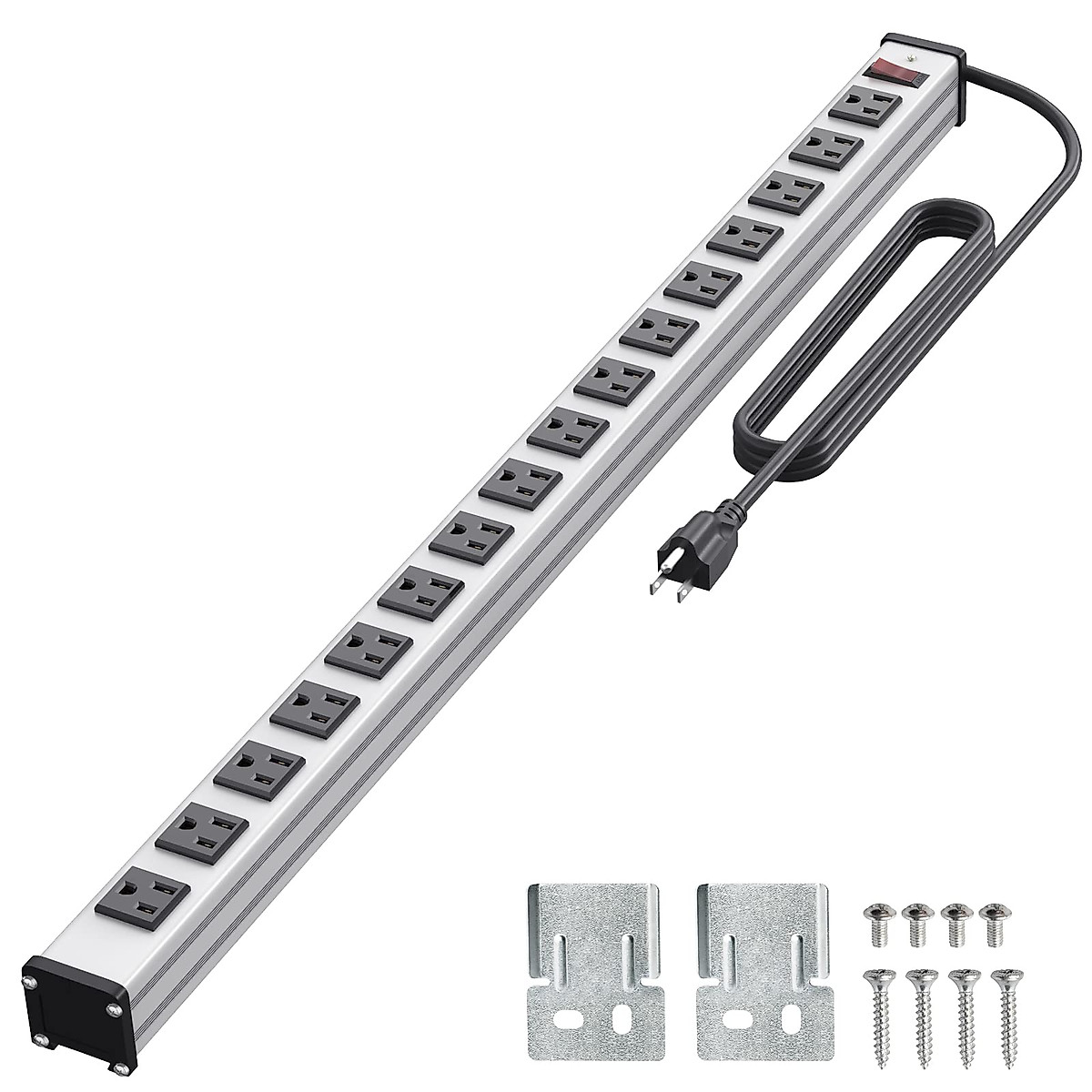 16 Outlet Power Strip, Heavy Duty Metal Power Strip with 10FT Extension ...