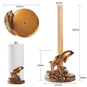 Dolphins Paper Towel Holder Countertop, Standing Paper Towel Holder for Kitchen Farmhouse Decor, with Weighted Resin Base Sturdy (Bronze)