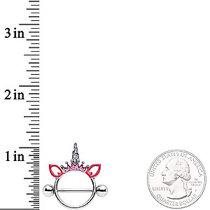 Body Candy 2Pc 14G Nipplerings Piercing 316L Steel Pink Princess Unicorn Nipple Shield Nipple Ring Set 14mm