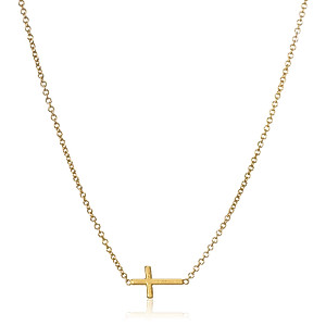Dogeared "Faith" 14k Gold Dipped Silver Sideways Cross Necklace, 16"+2" Extender