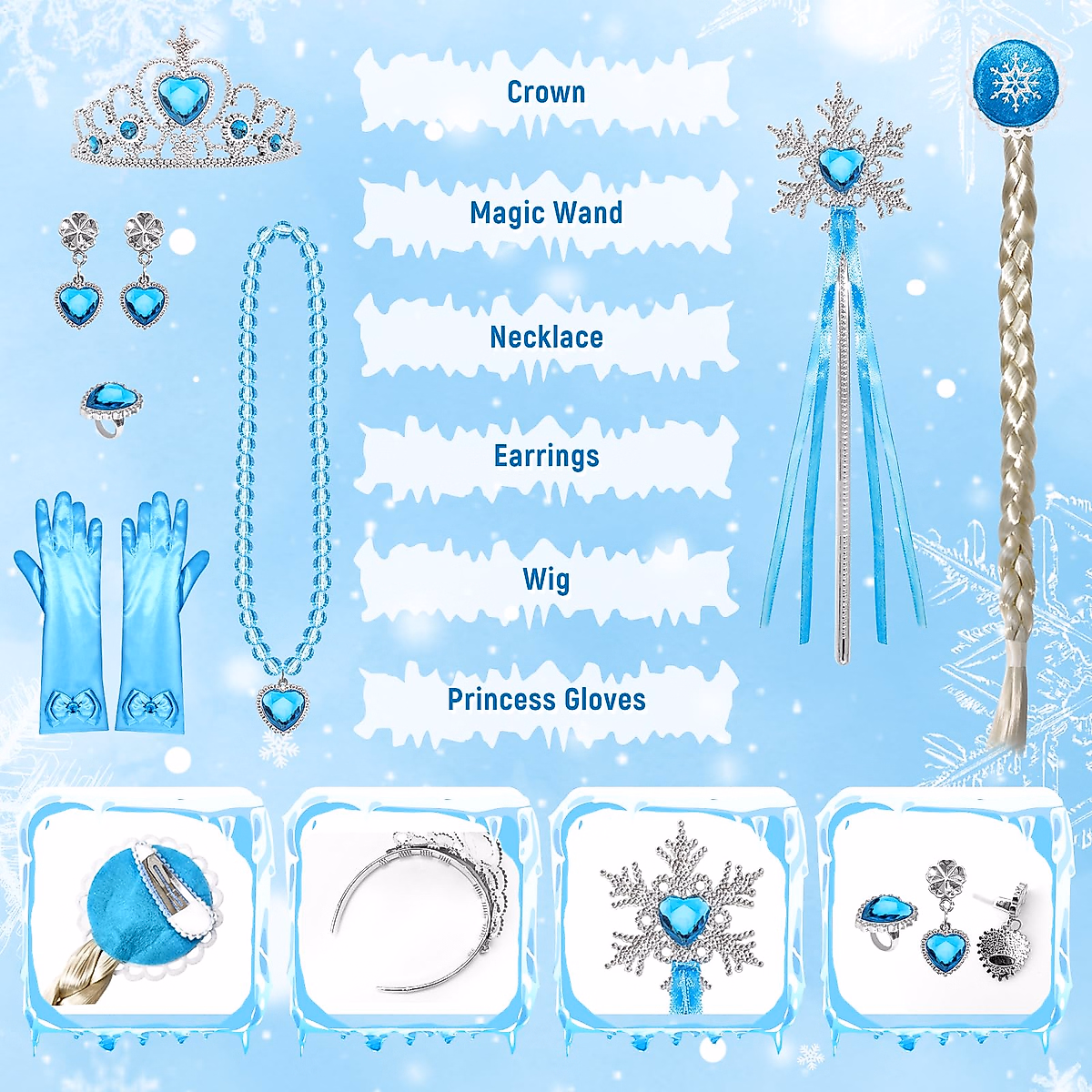 Luucio Frozen Costume for Girls, Princess Costume For Girls, Crown Accessories For Girls 3-10 Years, Halloween Role Play Kit