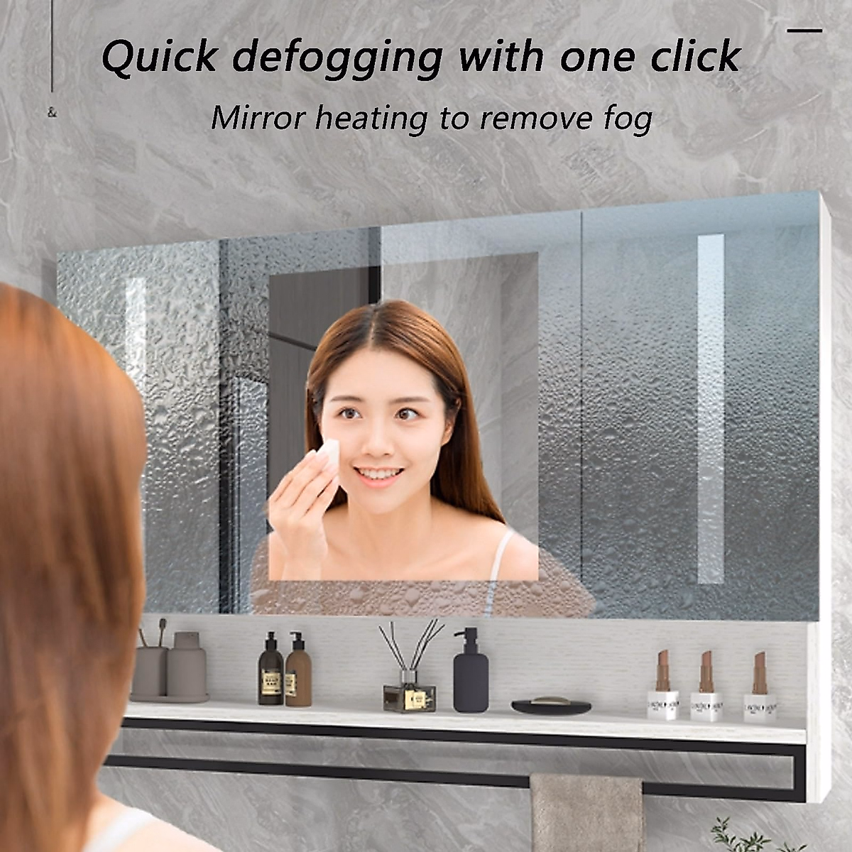 Medicine cabinet with LED lights,Smart touch,bathroom vanity mirror with lights and storage,with Defogger, Dimmer,lighted cabinets for bathroom with time display,smart wall mount medicine cabinet ( Si