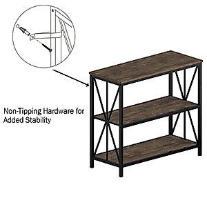 Lavish Home 3-Tier Bookshelf – Industrial Style Wooden Bookcases – Freestanding Shelving Unit for Home or Office (Brown Woodgrain) Set of 1
