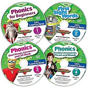 Let’s Learn to Read 10 DVD Collection by Rock ‘N Learn (170 sight words, covers all phonics rules, vowels, consonants, blends, digraphs, practice sections to build reading fluency, 80 downloadable worksheets and more.)