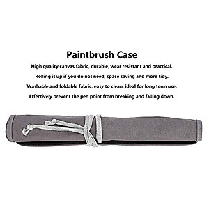 GLOGLOW Canvas Paintbrush Wrap Roll Up Case Holder, Gray Canvas Paintbrush Holder Paint Pen Roll Up Bag Case Travel Drawing Paintbrush Roll Organizer (Brushes NOT Included)