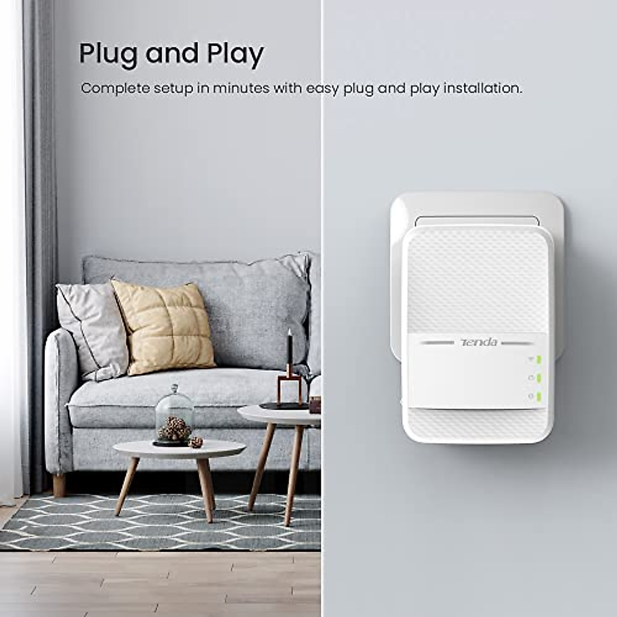 Tenda AV1000 WiFi Powerline Adapter Kit with Gigabit Ports, Powerline Extender with AC650 Dual Band WiFi, Plug and Play, for HD/3D/4K Video Streaming and Gaming (PH10)