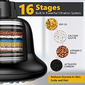 DAKINGS Filtered Shower Head, High Pressure 16-Stage Shower Head Filter for Hard Water Luxury 7 Settings Adjustable Water Softener Shower Head Remove Chlorine and Harmful Substances