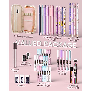 Nicpro 47PCS Aesthetic School Supplies in Big Capacity Pen Case, Cute Pastel Mechanical Pencils 0.5, 0.7, 0.9 & 2mm Lead Holder with 25 Tube Lead Refills 4B 2B HB 2H Color, Erasers for Student Writing