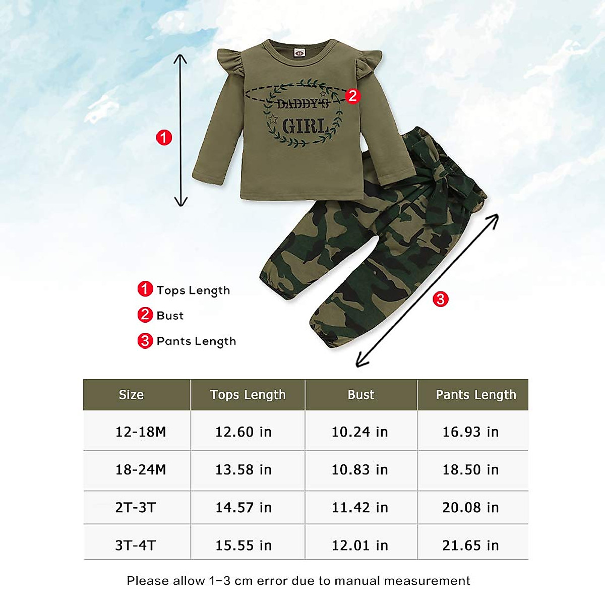 Mikrdoo 2T Girl Clothes Toddler Girl Outfit Cotton Letter Print Shirt Camo Pants 2pcs Toddler Baby Camouflage Outfits Set 2t-3t Girls Clothes