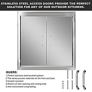 JOMWECL BBQ Access Door, Inch Grill Double Door, Brushed Stainless Steel Outdoor Kitchen Doors for BBQ Island Grilling Station (24*24)